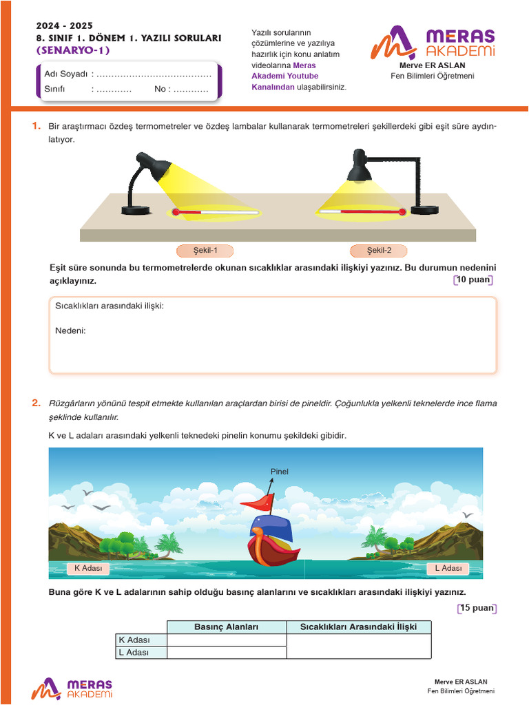 8.sinif Fen Bilimleri 1. Donem 1. Yazili Meras Akademi | PDF