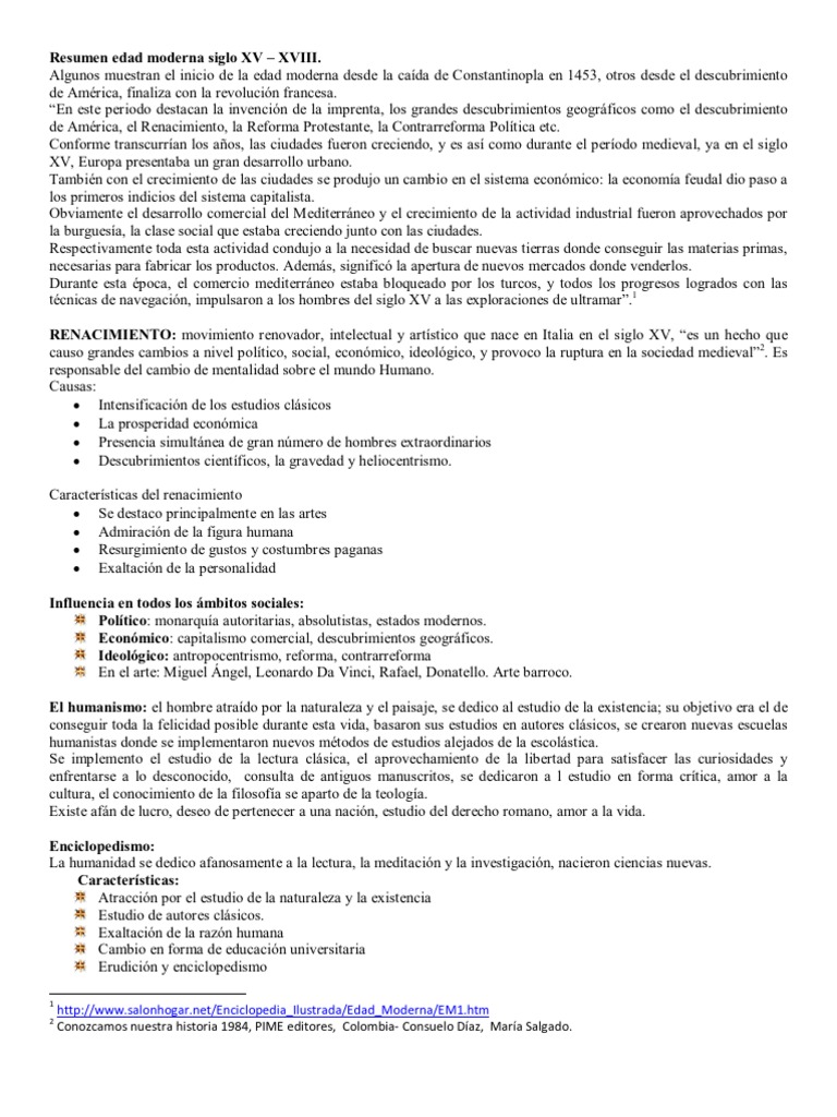 Resumen Edad Moderna Siglo XV | PDF | Período moderno temprano ...