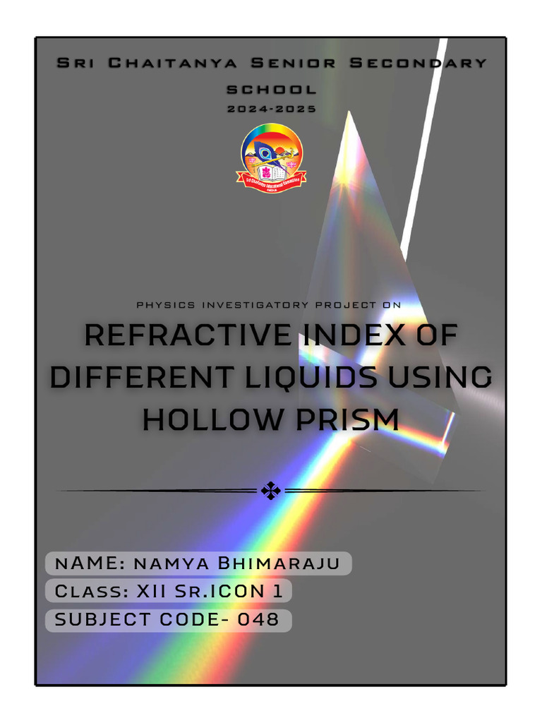 Refractive Index of Different Liquids Using Hollow Prism | PDF