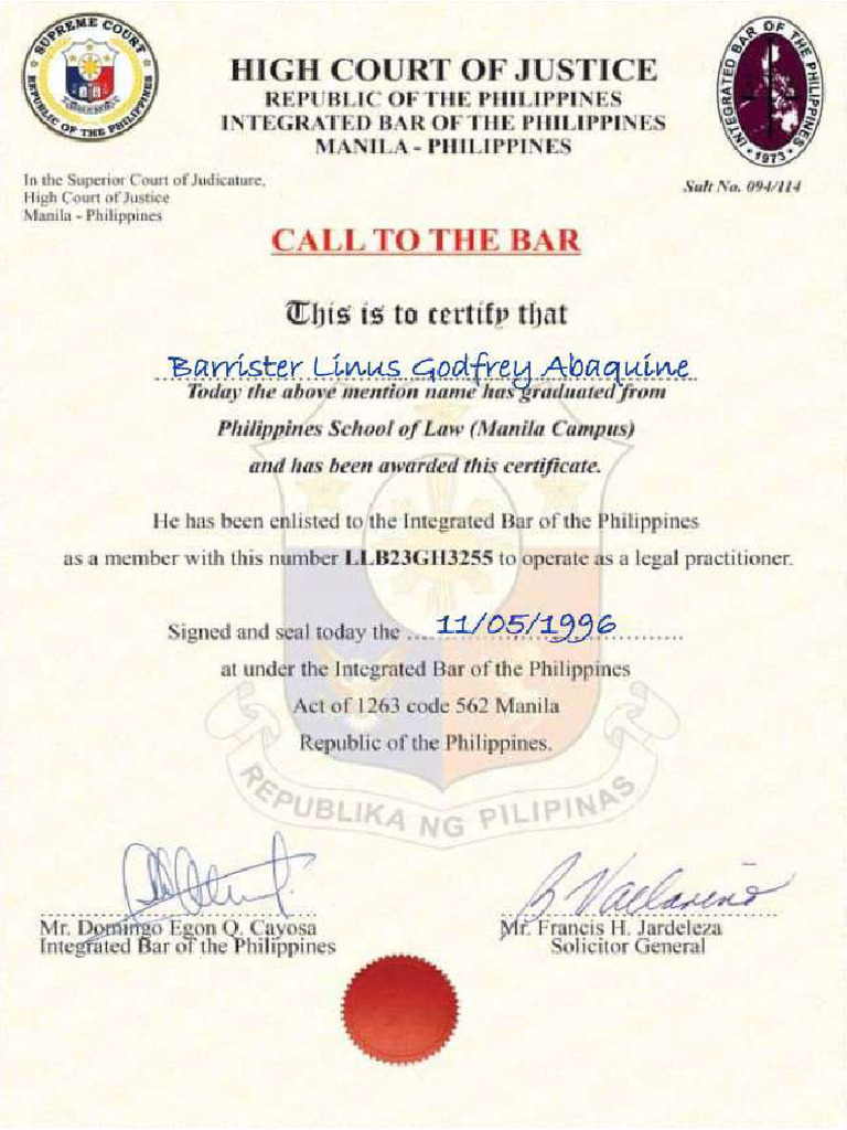 Call To Bar Cert. | PDF