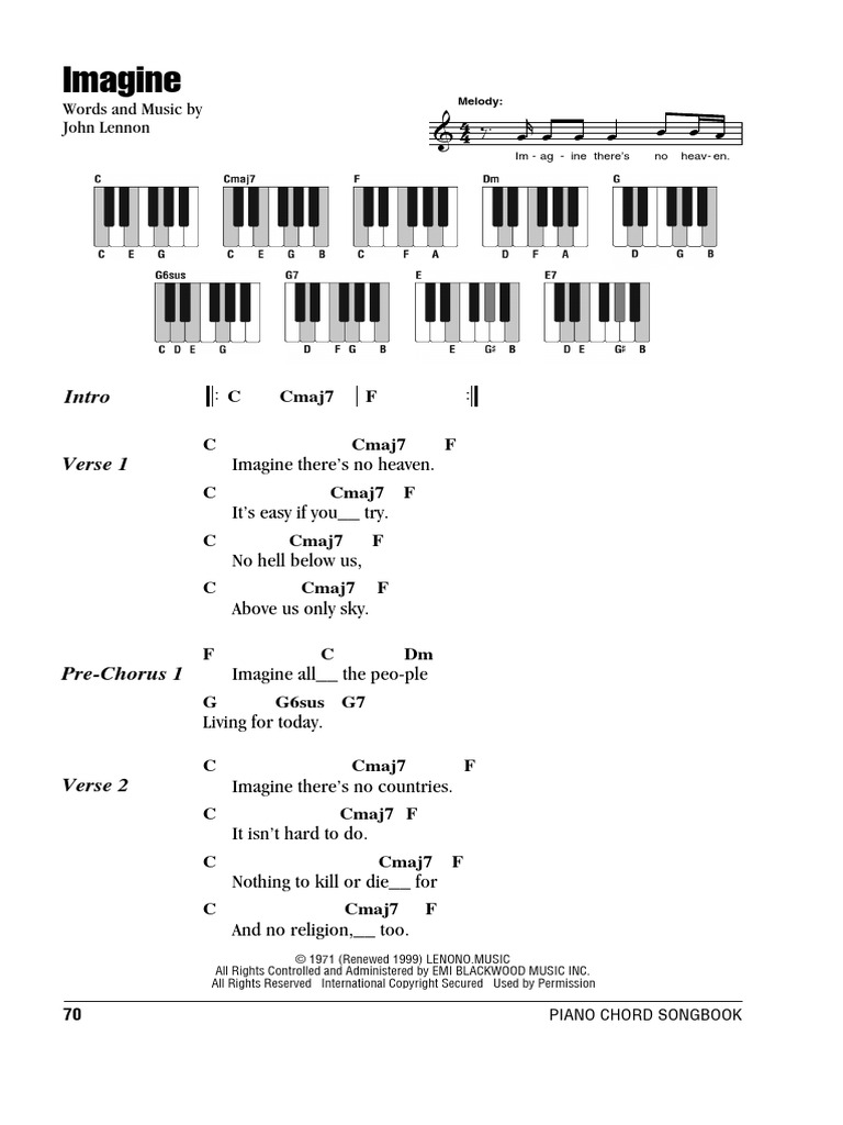 John Lennon - Imagine (Piano Chords & Lyrics) | PDF | Song Structure ...