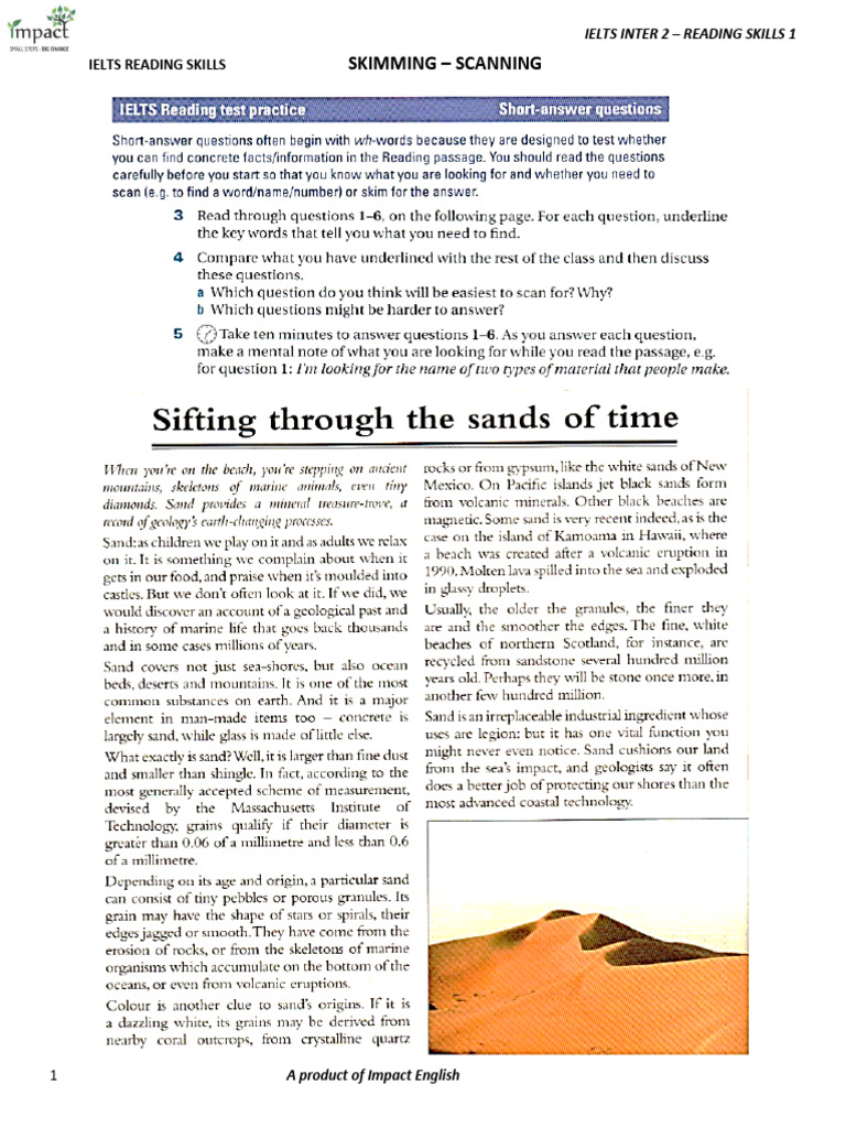 Inter 2 - Reading 1 - Skimming-Scanning | PDF