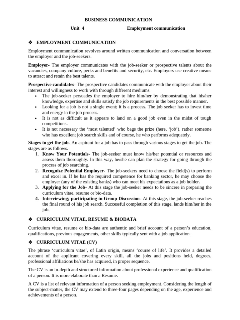Unit 4 Business Communication | PDF | Internet | Résumé