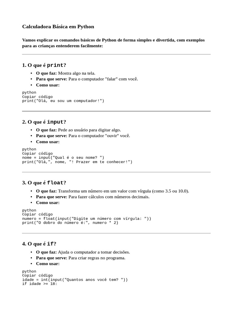 Calculadora Básica em Python | PDF | Python (linguagem de programação ...