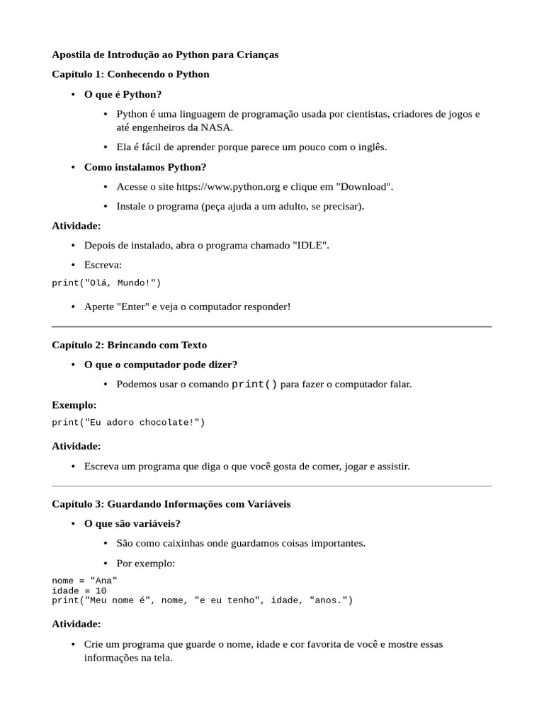 Apostila de Introdução Ao Python para Crianças | PDF | Python ...