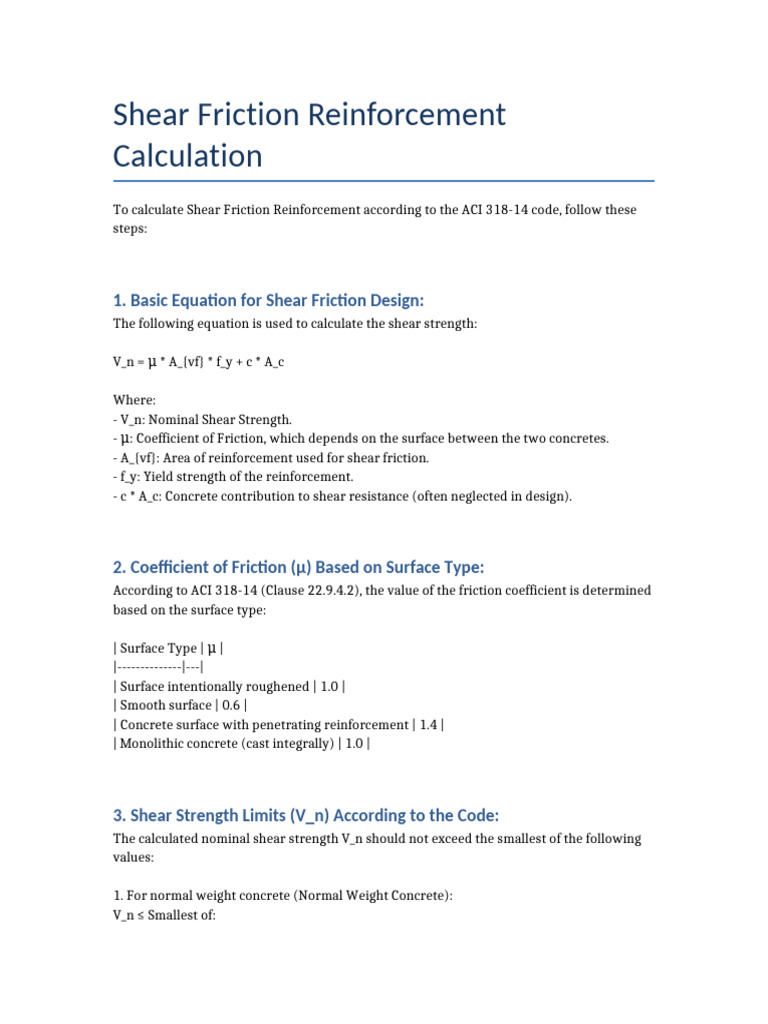 Shear Friction Calculation | PDF