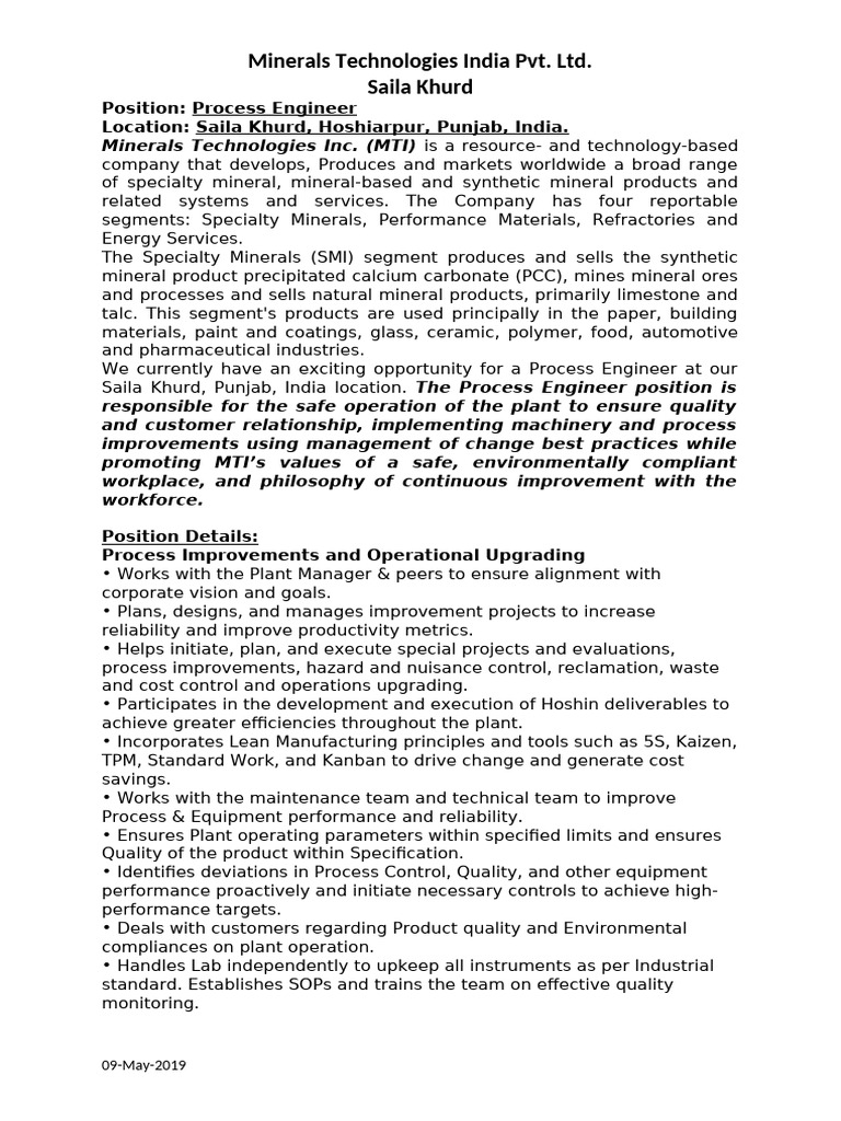 Job Description-Process Engineer-1 | PDF | Occupational Safety And Health | Business