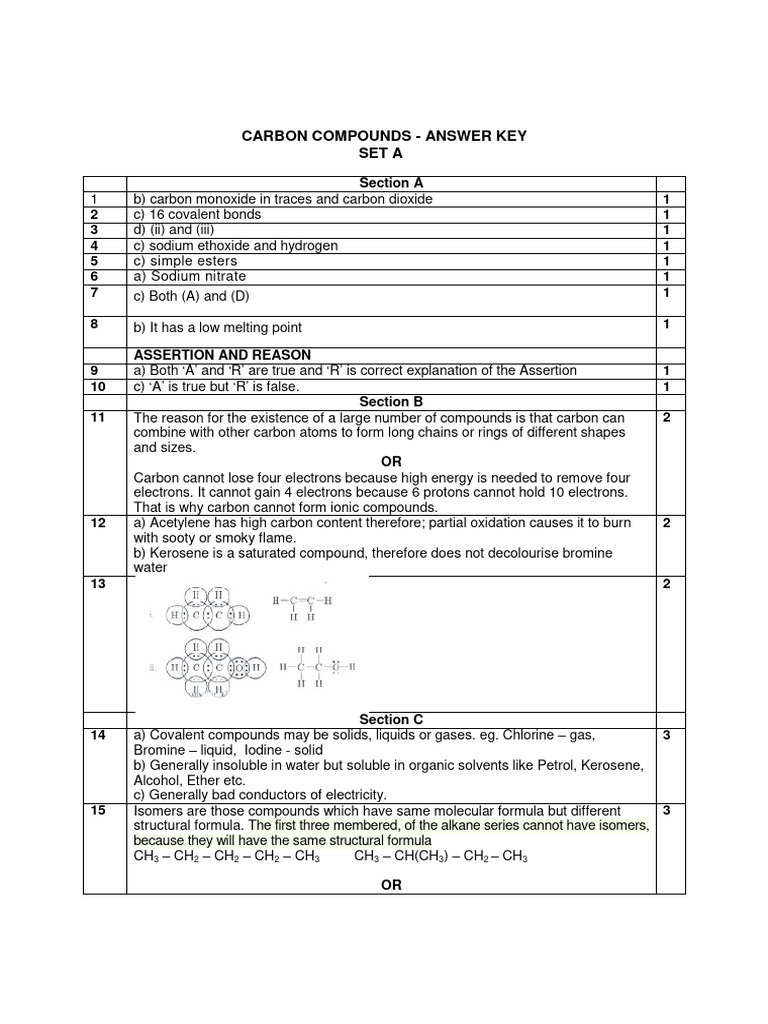 Carbon Compounds - Set A&B - Ans | PDF | Valence (Chemistry) | Chemical ...