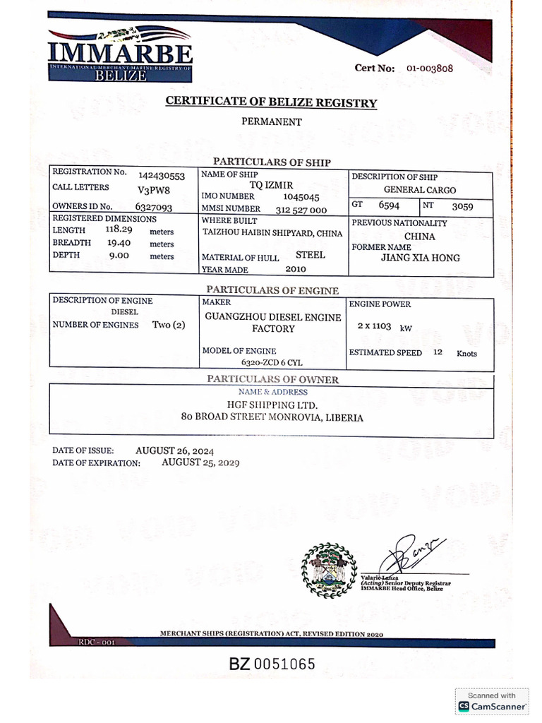 Certificate of Belize Registry | PDF