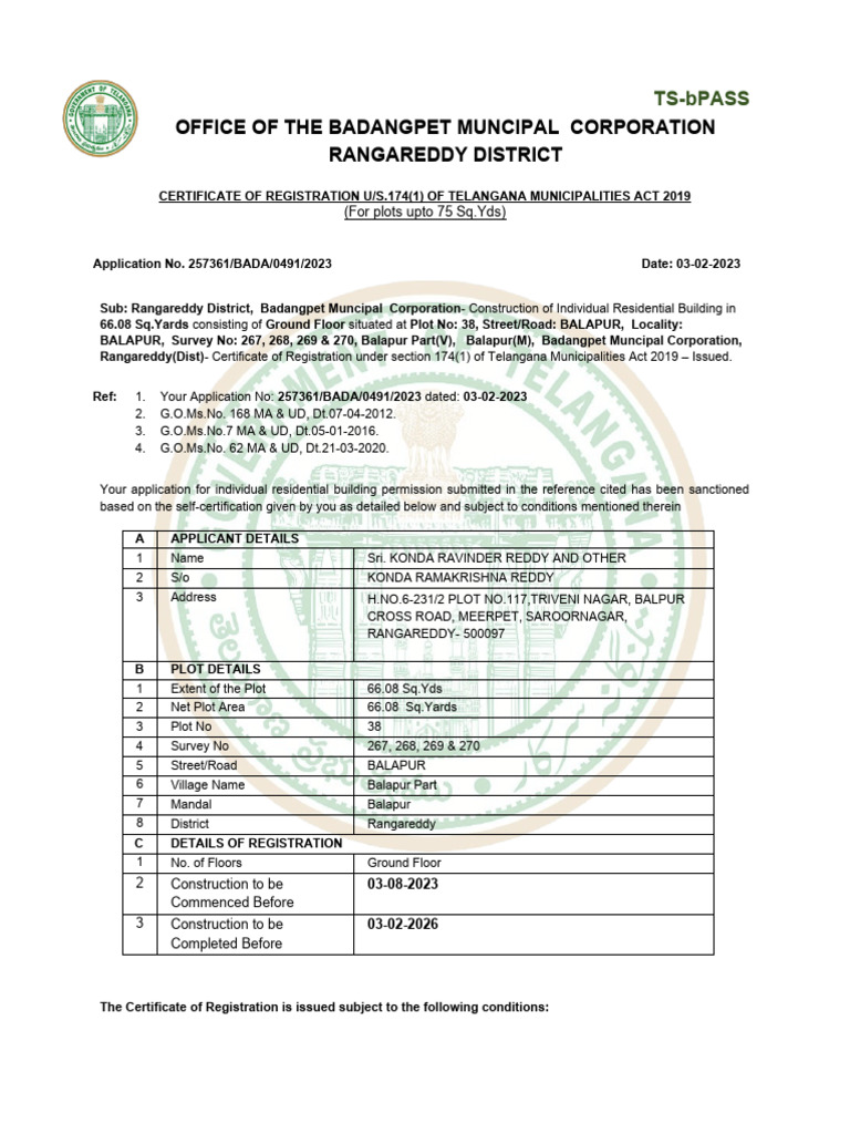 Acknowledgement BUILDING REG 257361 BADA 0491 2023 | PDF | Government ...