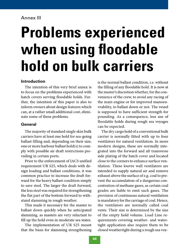 Ballasting Cargo Holds & Experienced Problems DNV Bulk Carrier Book ...