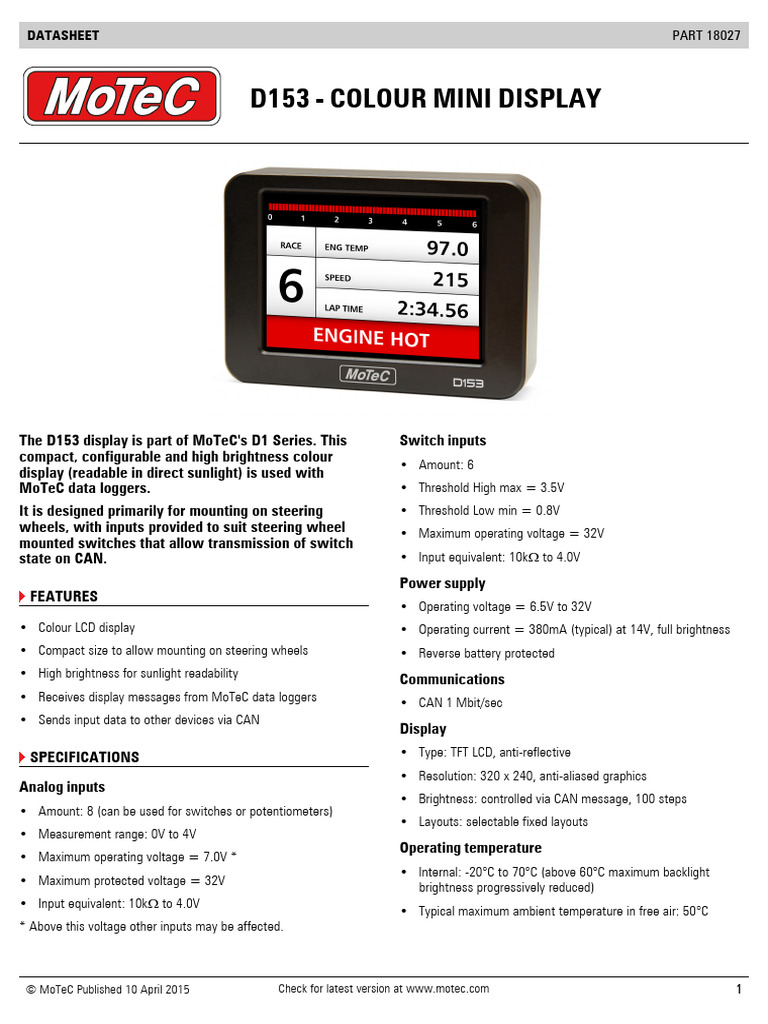 18027_d153_datasheet 3 | PDF | Switch | Liquid Crystal Display