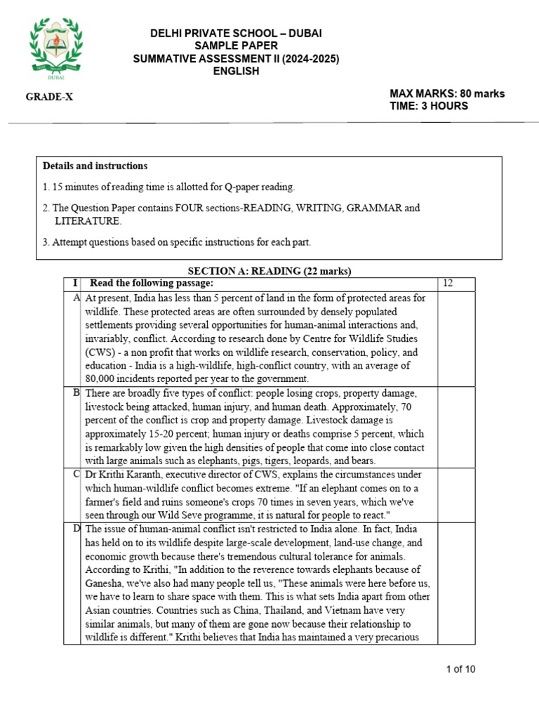 G 10 ENG - Sample Paper SA2 - 2024-25 | PDF | Hiking