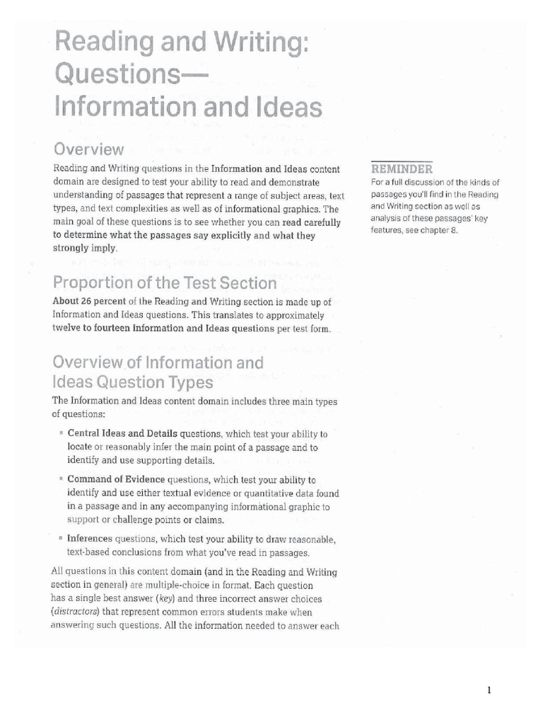1 Information and Ideas - Overview - DSAT English - Reading and Writing ...
