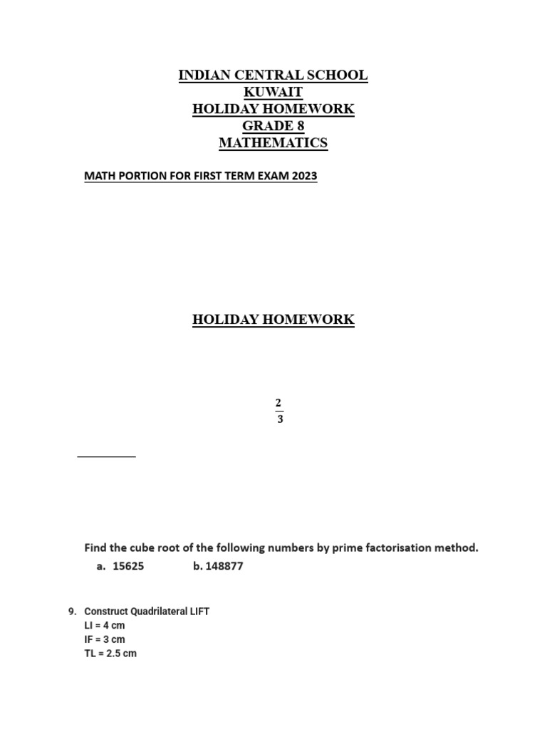 Holiday Home Work & Portion For First Term Exam 2023 | PDF