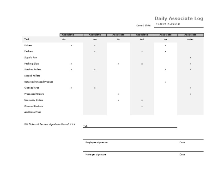 Daily Associate Log | PDF