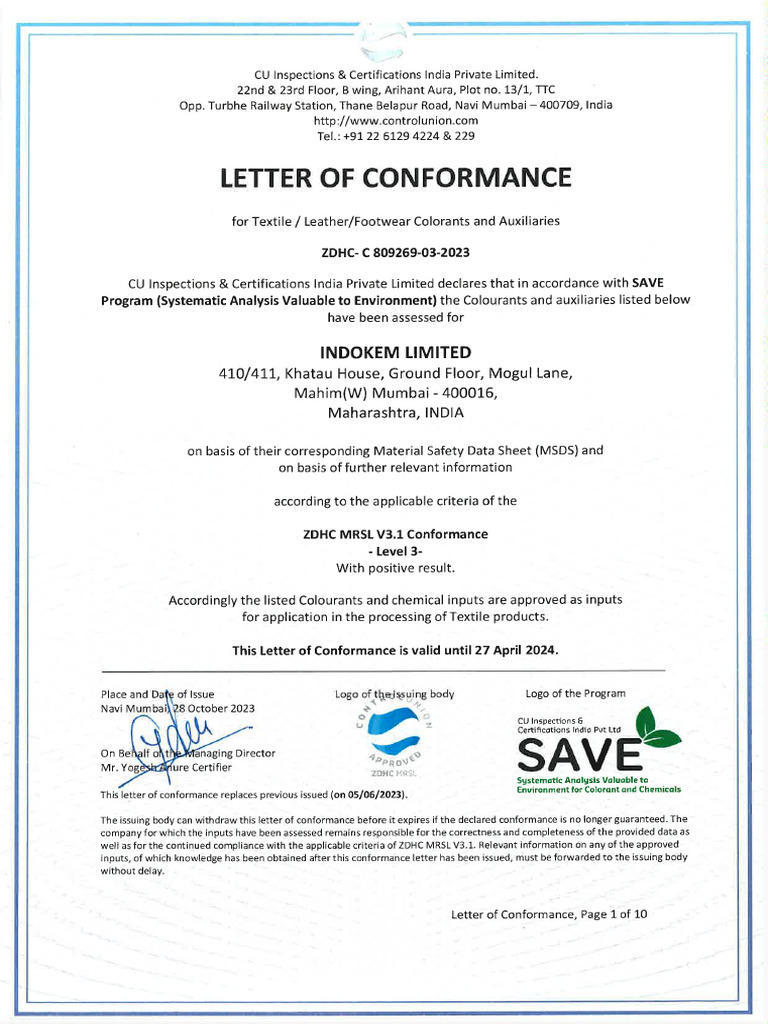 ZDHC Version 3.1 Certificate | PDF