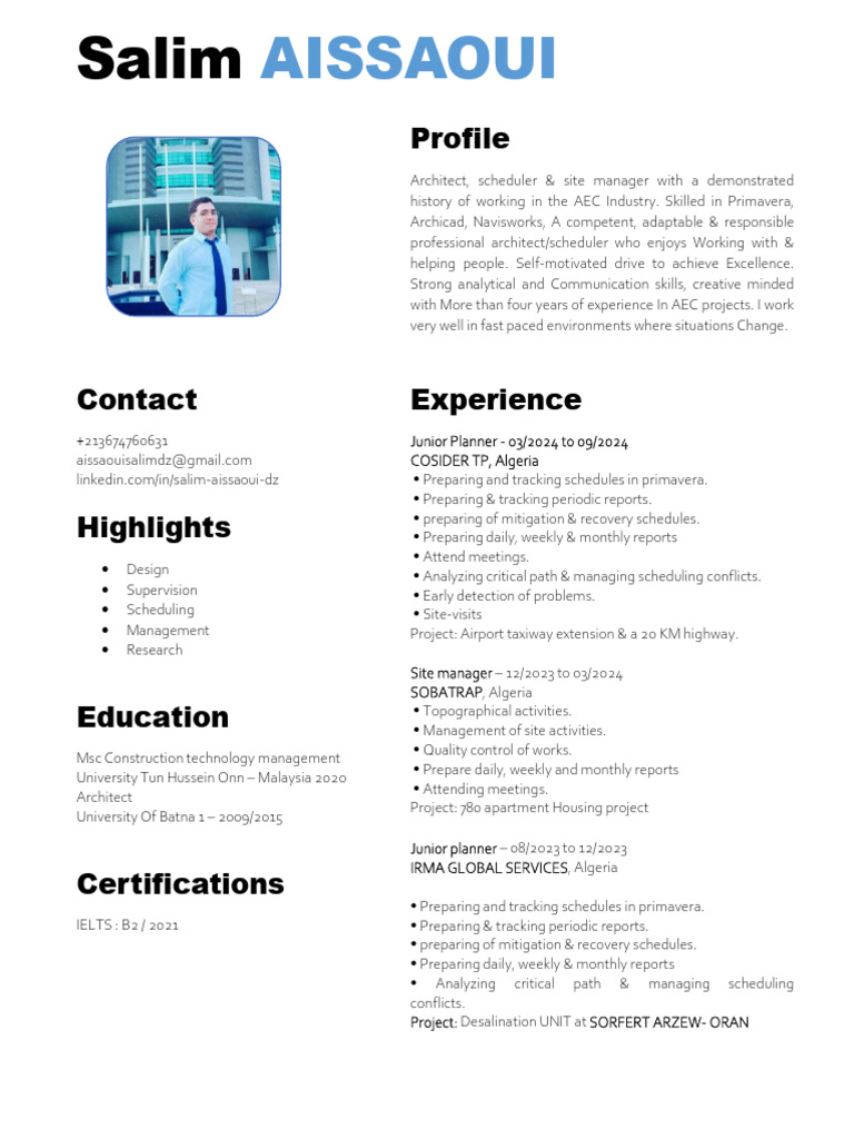 Salim Aissaoui Resume 2024 Z 241214 212638 | PDF | Engineering