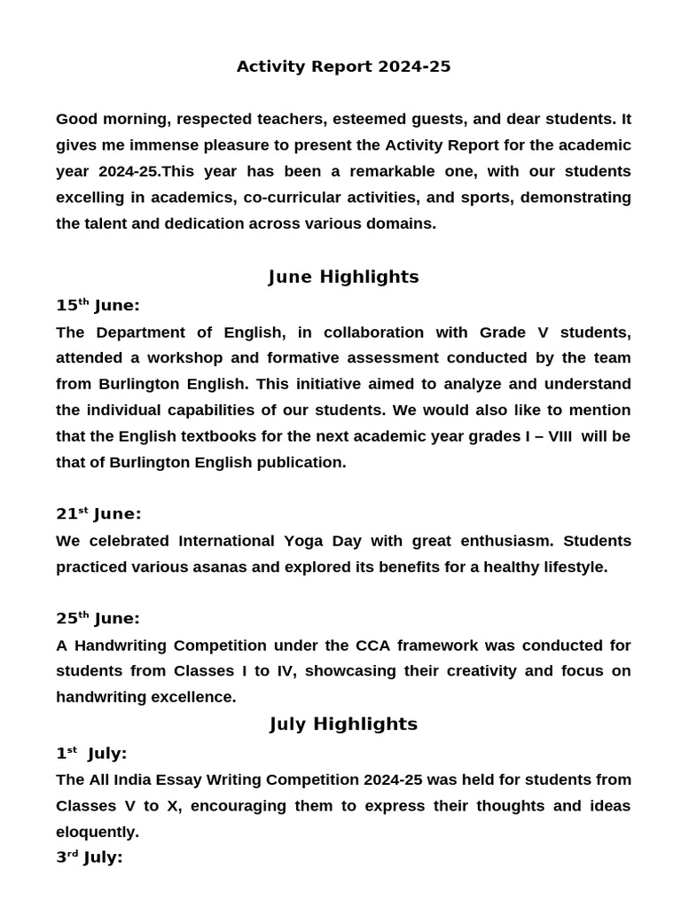 2024-25 School Activity Highlights | PDF