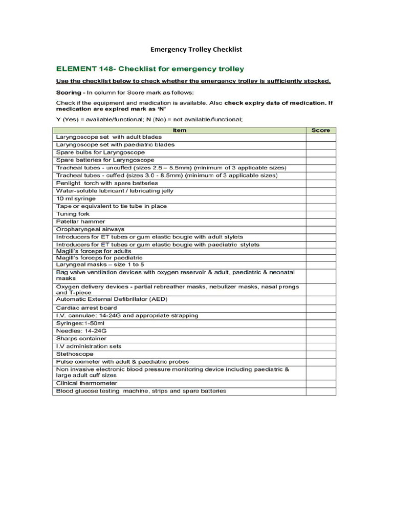 Emergency Trolley Checklist - 20122021 | PDF