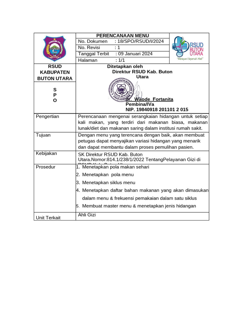 17. Spo Perencanaan Menu | PDF