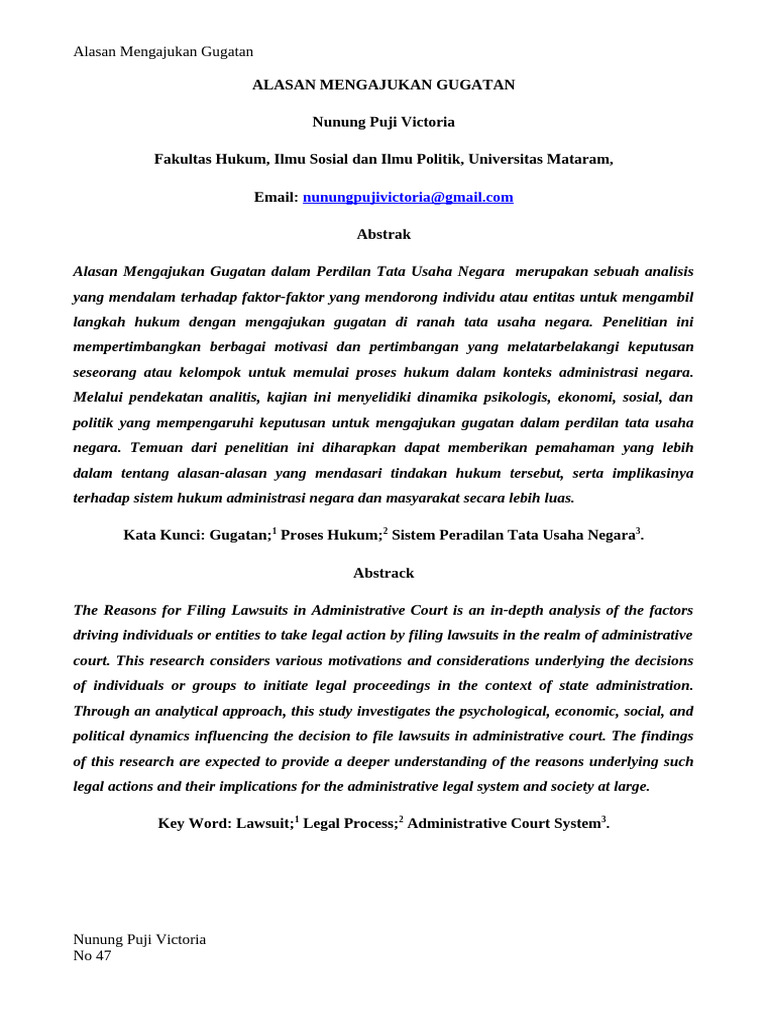 ALASAN MENGAJUKAN GUGATAN nunung | PDF