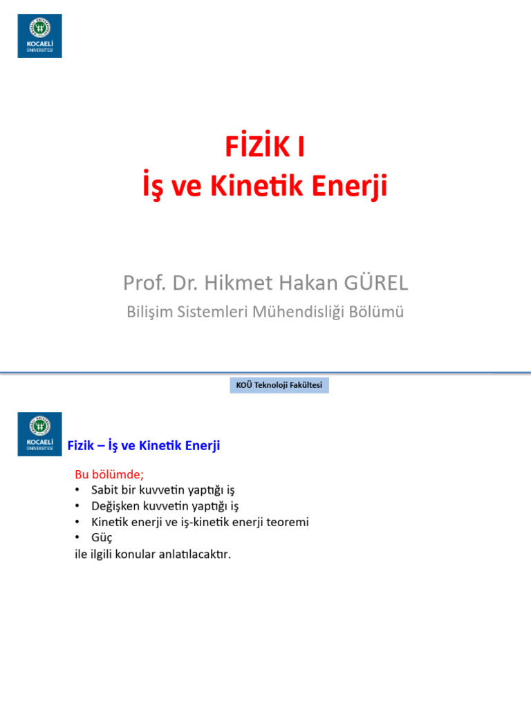 Fizik-I 7.Hafta-İs Kinetik Enerji | PDF