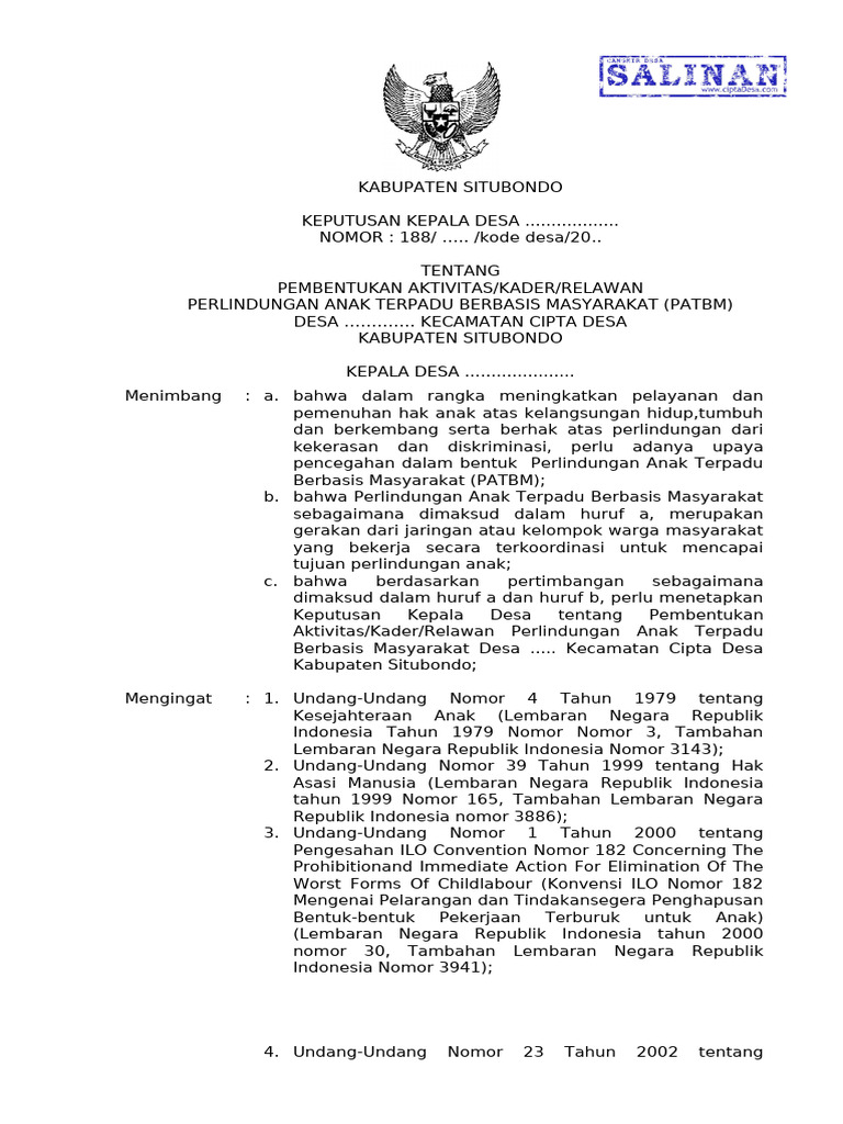 SK - Relawan Perlindungan Anak (WWW - Ciptadesa.com) | PDF