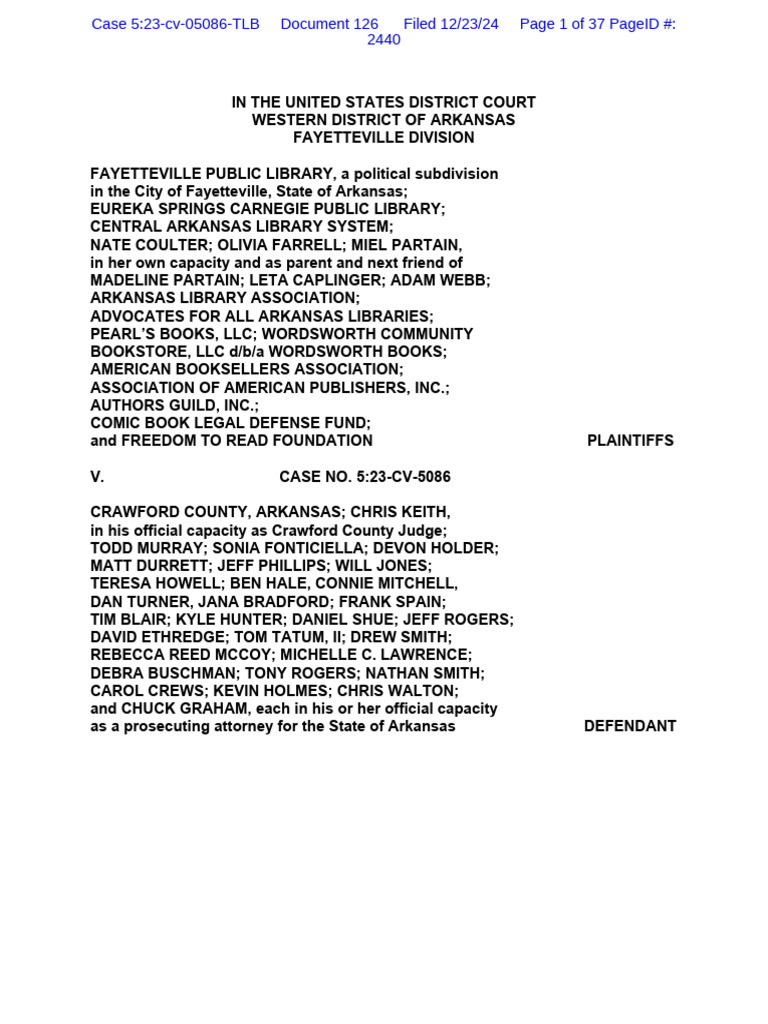 Memorandum Opinion and Order Granting [99] Plaintiffs' Motion for ...
