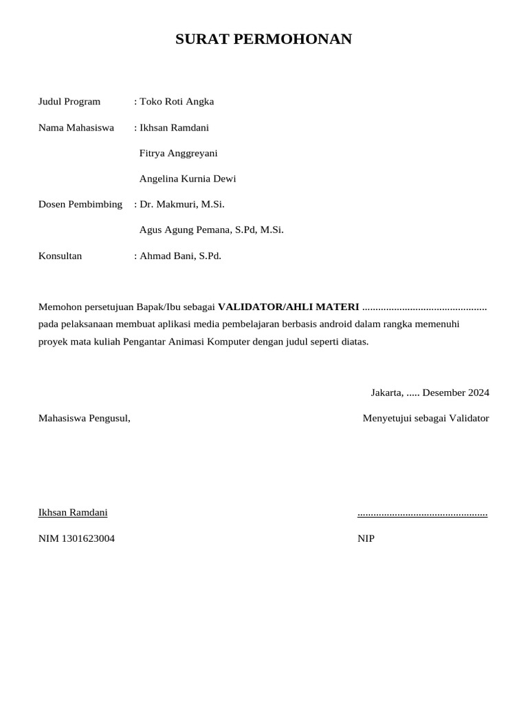 SURAT PERMOHONAN VALIDATOR | PDF