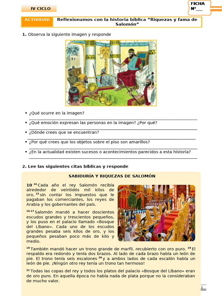 DIA 1-FICHA -RELIGIÓN | PDF | Solomons