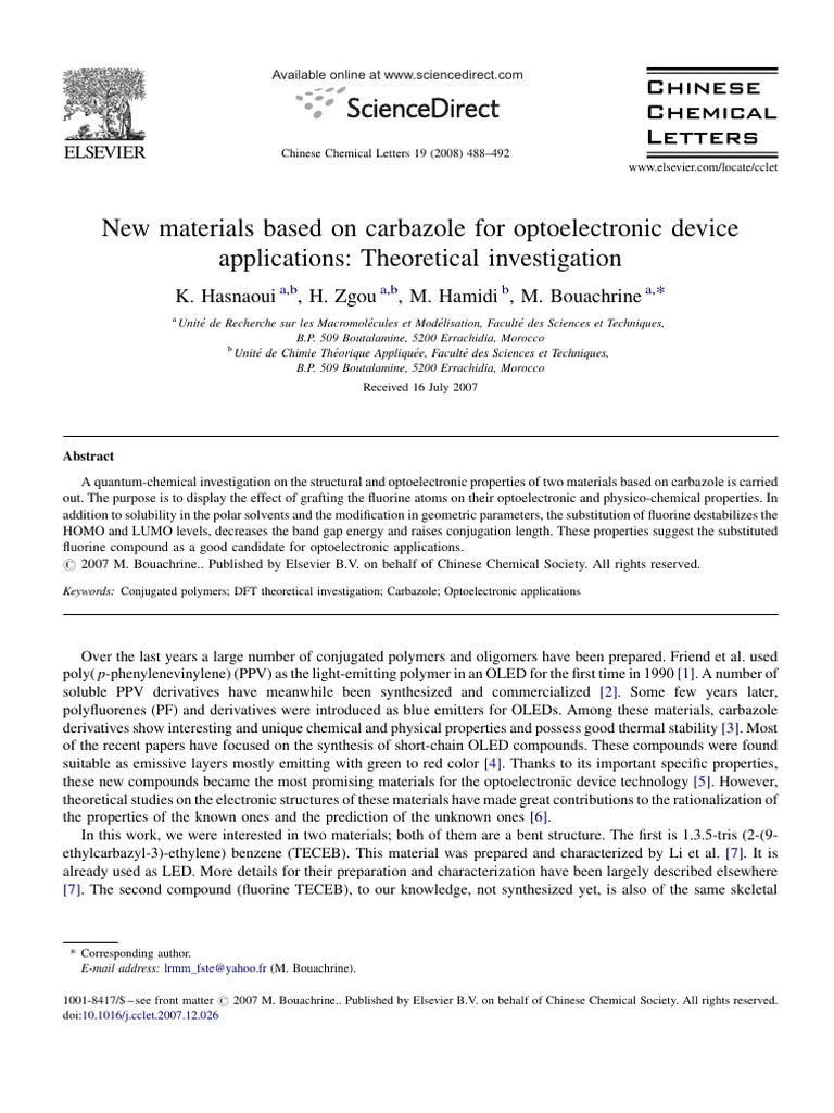New Materials Based On Carbazole For Optoelectronic Device HASNAOUI ZGOU | PDF | Density ...