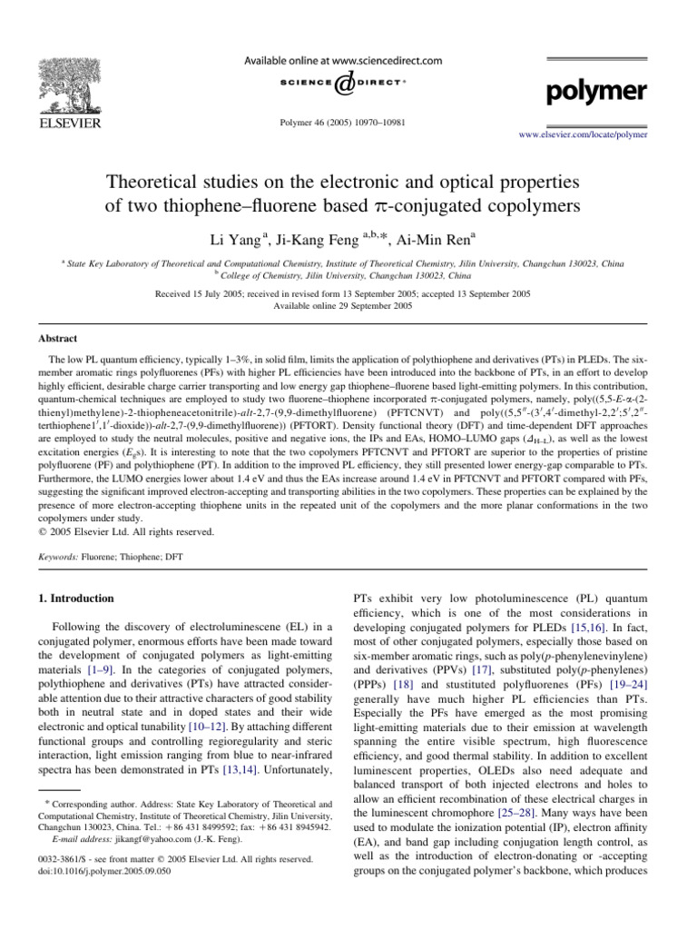 Theoretical studies on the electronic and optical properties of two thiophene-fluorene based π ...