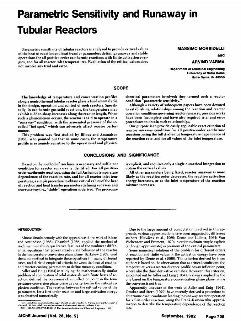 Parametric Sensitivity and Runaway in Tubular Reactors | PDF ...
