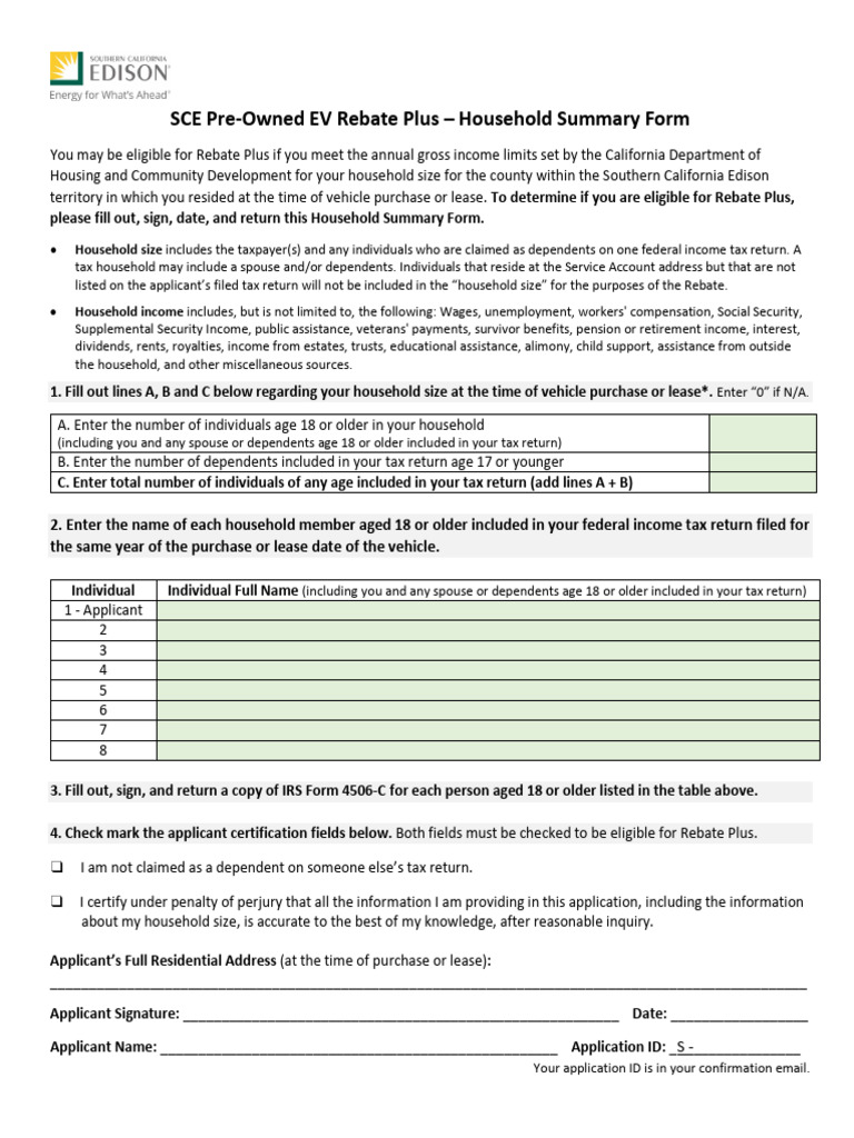 SCE POEV Household Summary Form | PDF | Tax Refund | Economies