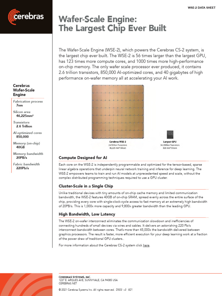 WSE-2 Datasheet | PDF | Integrated Circuit | Multi Core Processor
