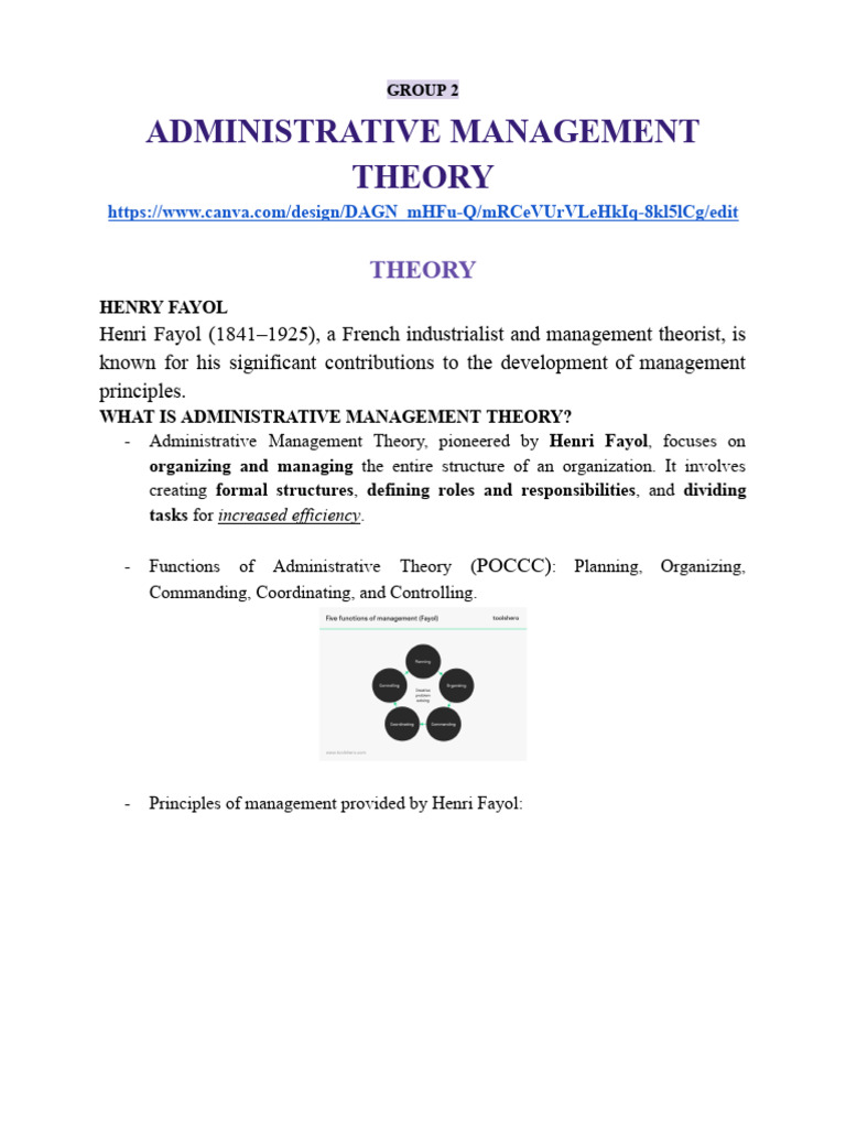 Administrative Management Theory | PDF | Organizational Structure | Lean Manufacturing