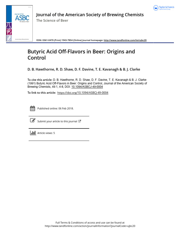Butyric Acid Off-Flavors in Beer | PDF | Glucose | Starch