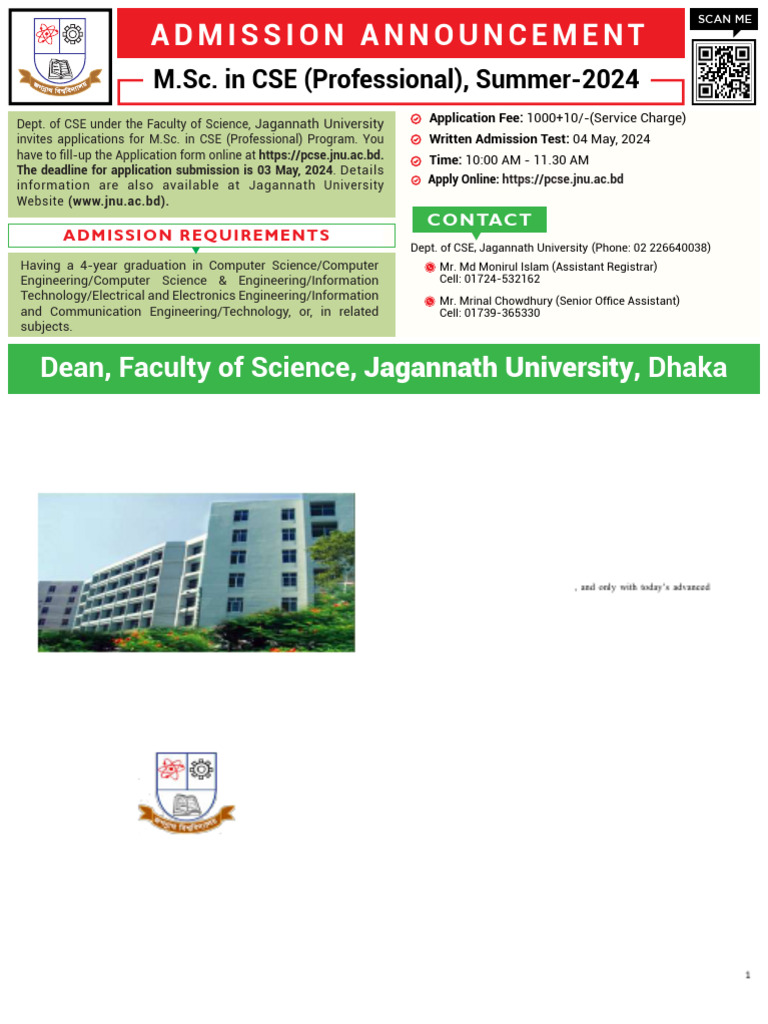JNU M.Sc. in CSE Admission 2024 Details | PDF | Course Credit | Engineering