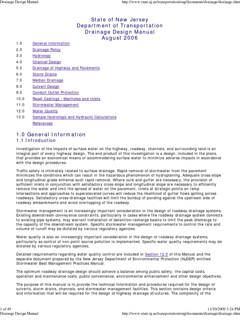 NJDOT Drainage Design Manual | PDF | Stormwater | Flood
