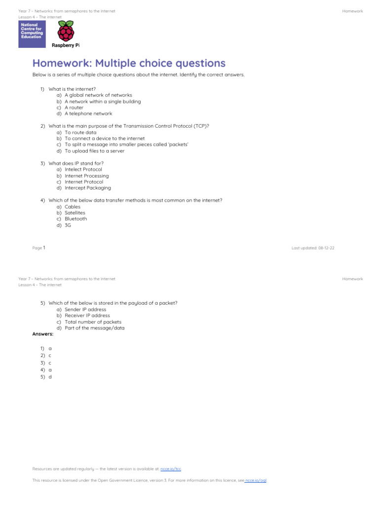 L4 Homework - Networks - From Semaphores To The Internet - Y7 | PDF