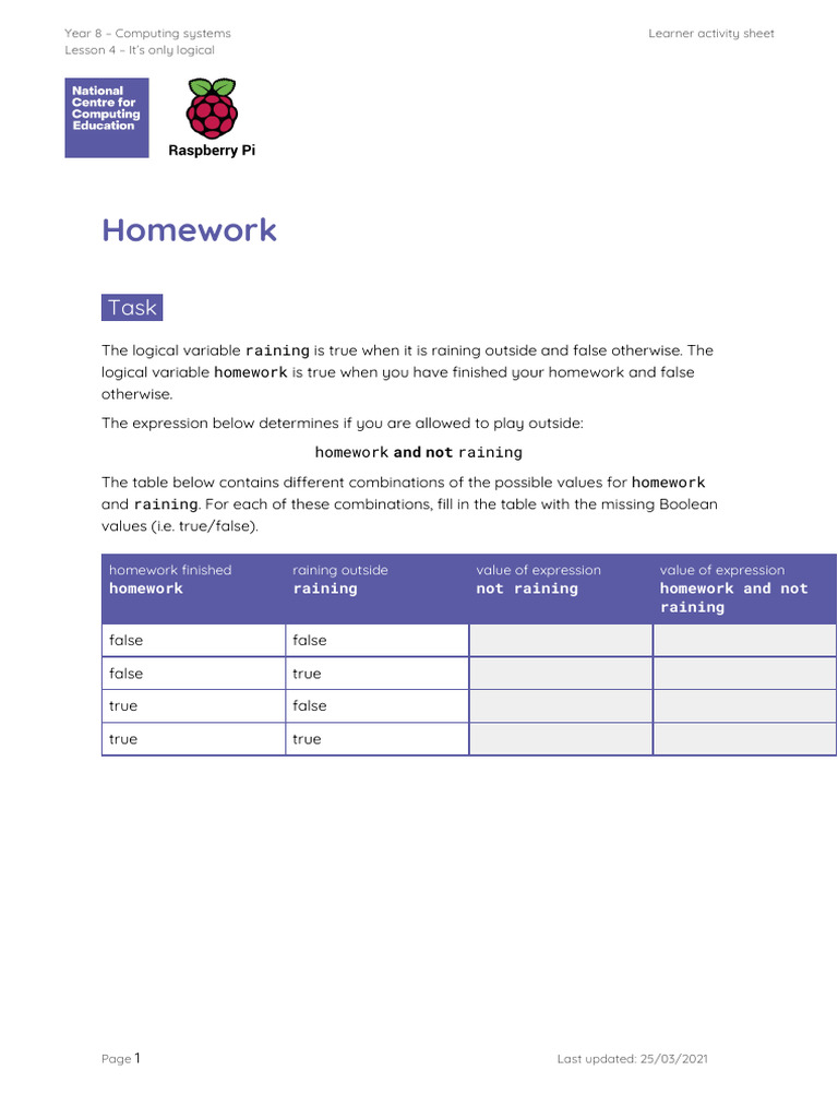 L4 Homework - Computing Systems - Y8 | PDF | Boolean Algebra | Teaching Mathematics