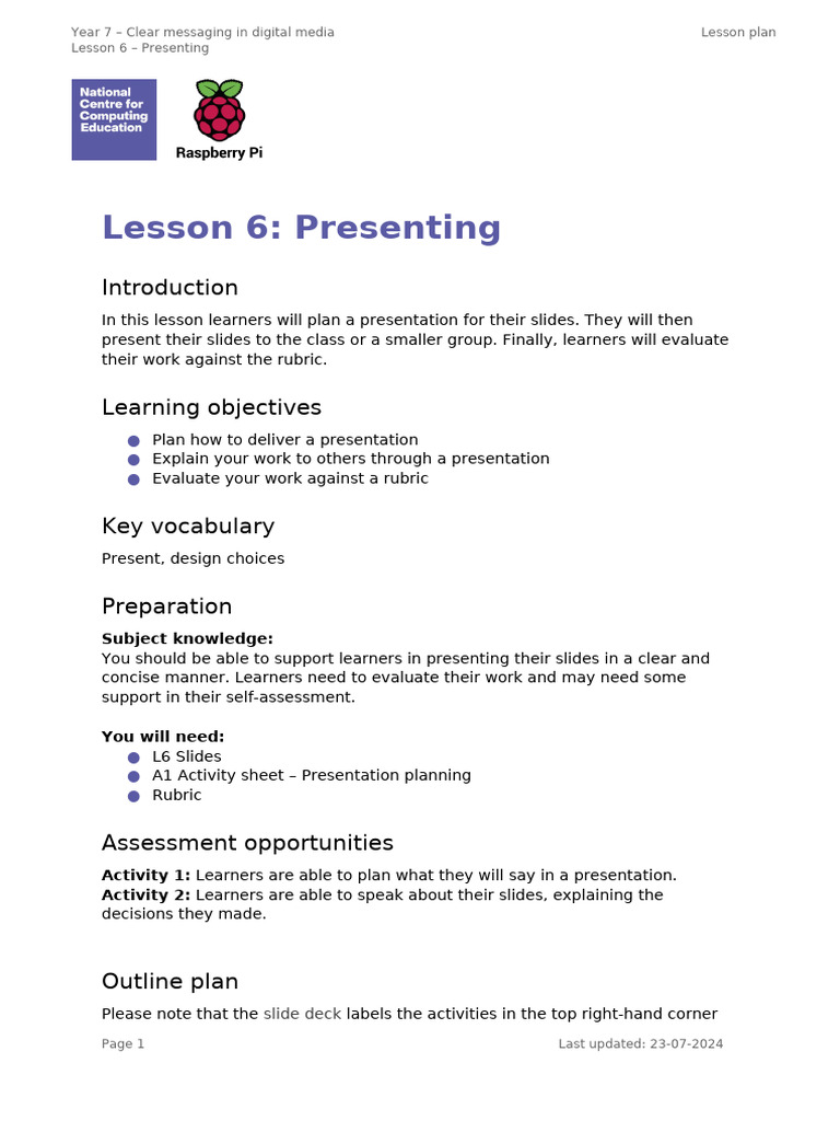 Lesson Plan - Year 7 - Clear Messaging in Digital Media - Lesson 6 ...