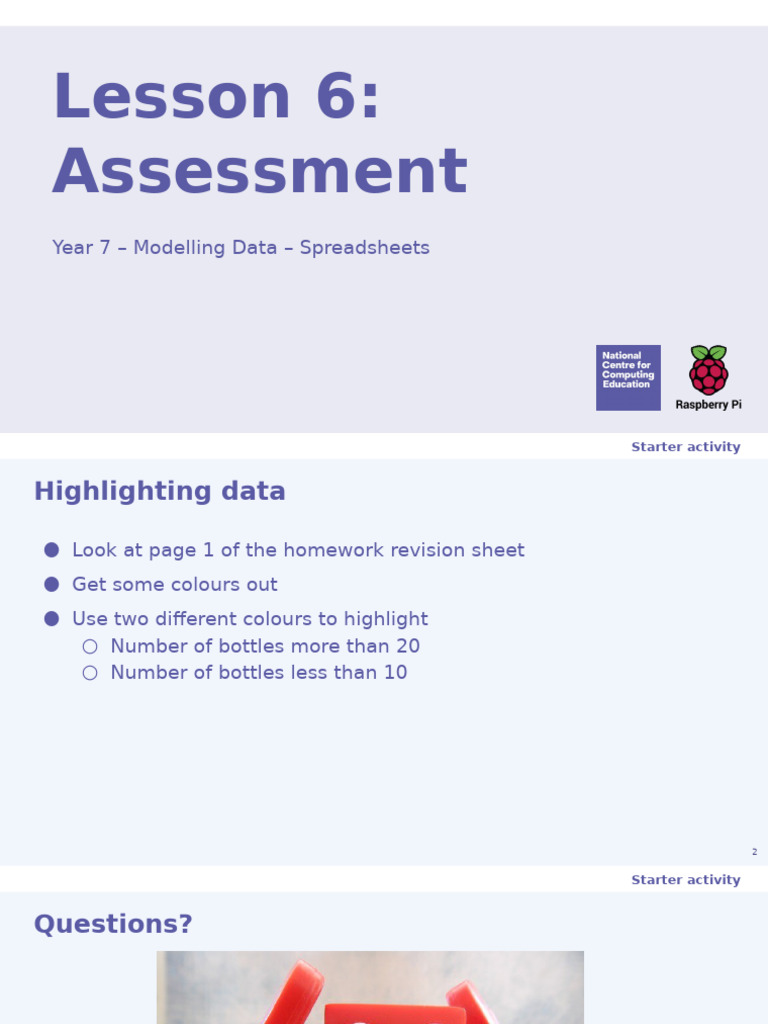Slides - Year 7 - Modelling Data - Spreadsheets - Lesson 6 | PDF
