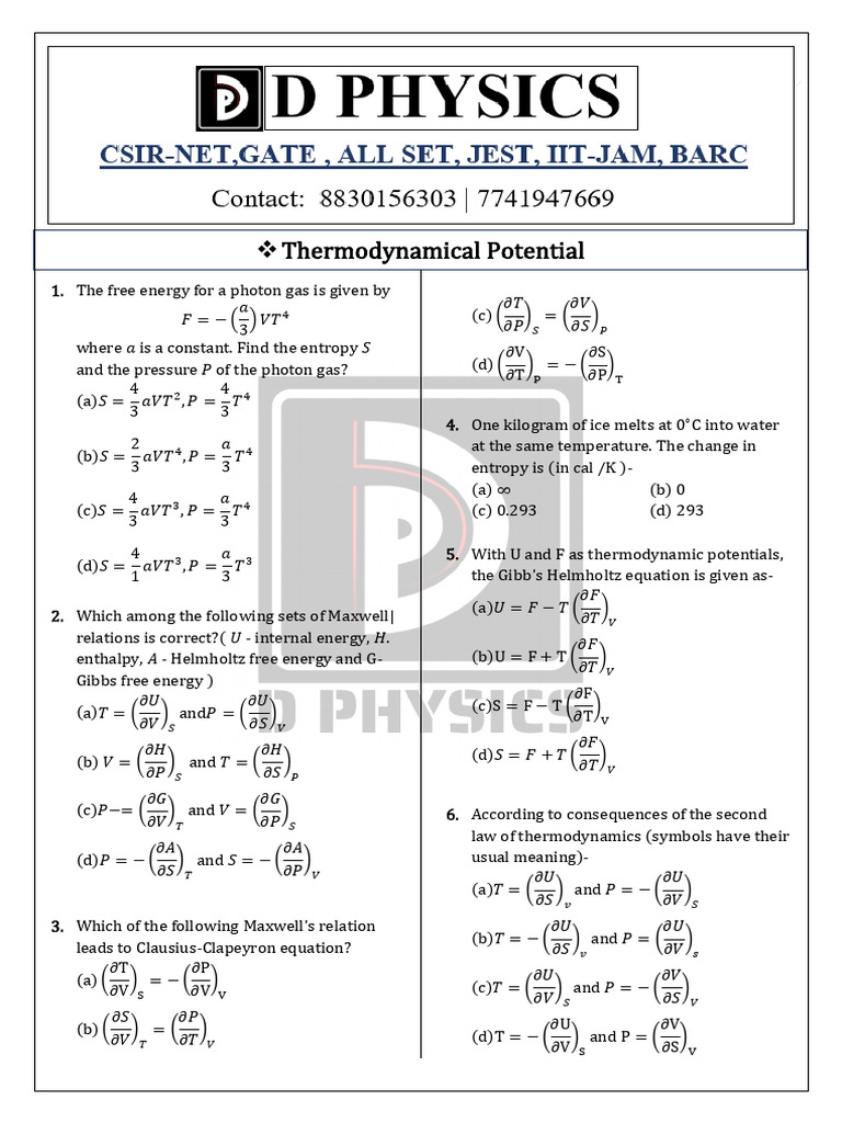 Thermodynamical Potential | PDF | Gibbs Free Energy | Quantity