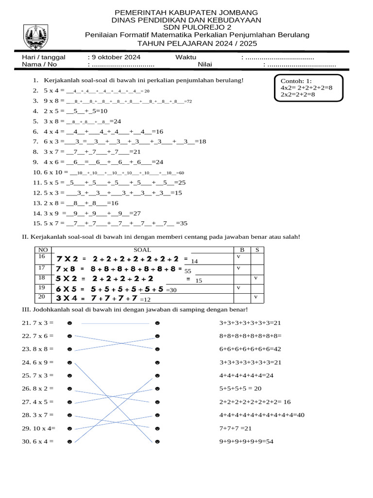 PH MTK Perkalian Penjumlahan | PDF