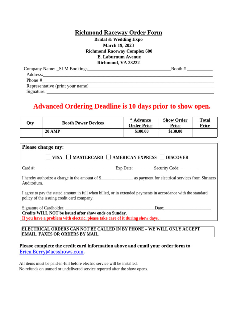 Richmond Bridal S23 Electrical Forms | PDF