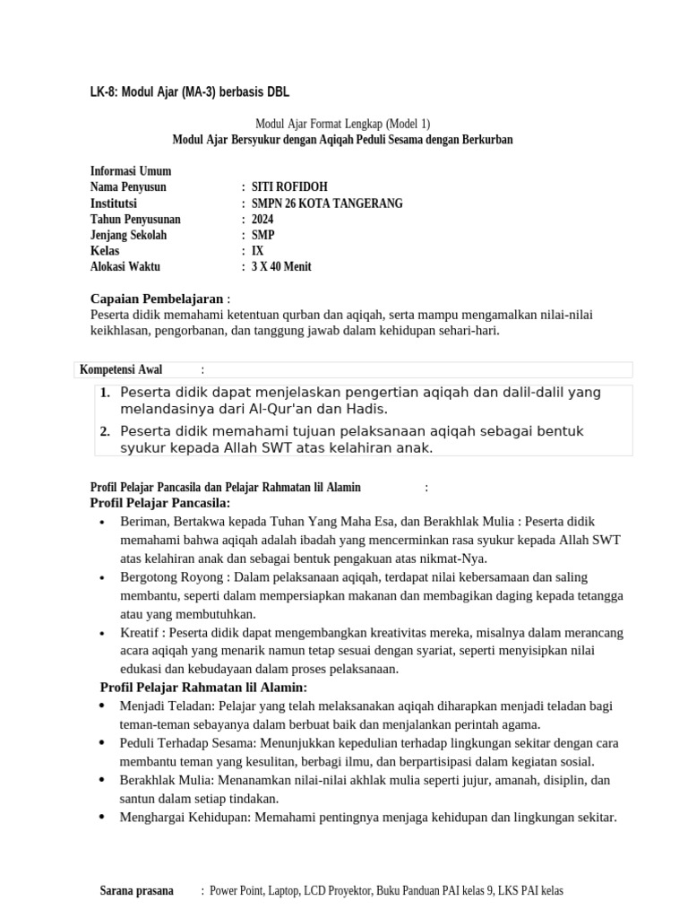 Modul Ajar Aqiqah DBL | PDF