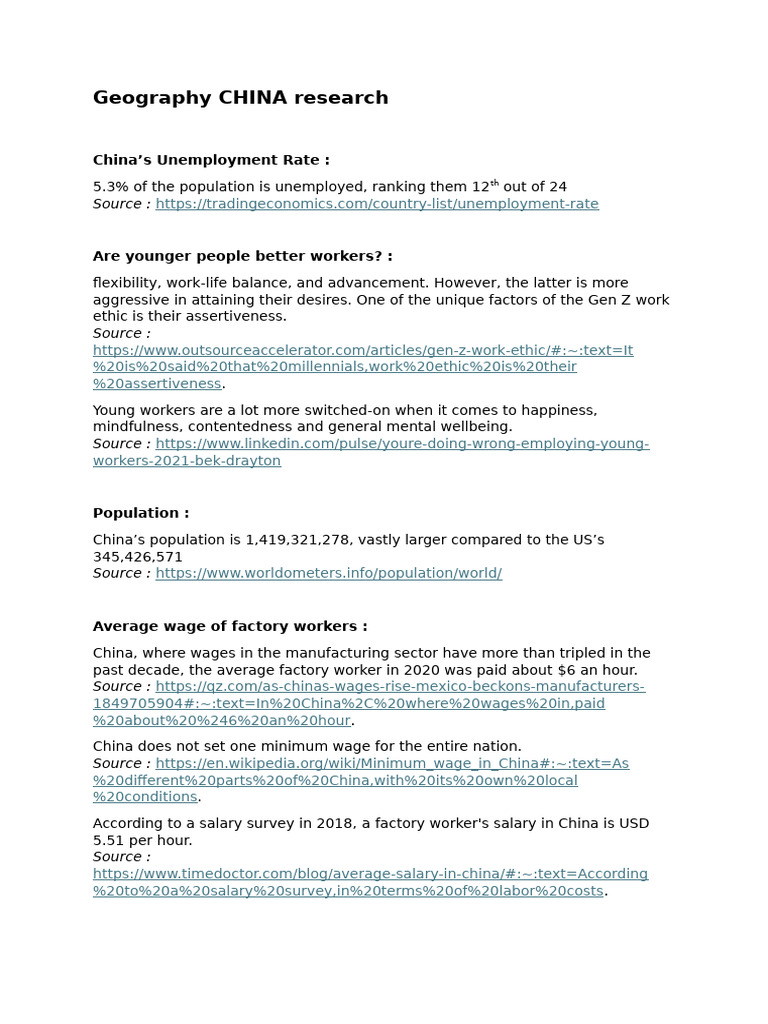 Geography TNC China Research | PDF | Salary | China