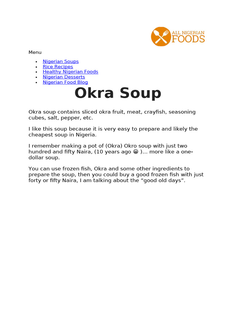 Nigerian Okra Soup Recipe Guide | PDF | Foods
